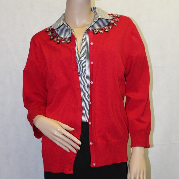 Spense | Sweaters | Spense Red Beaded Cardigan Nwot | Poshmark